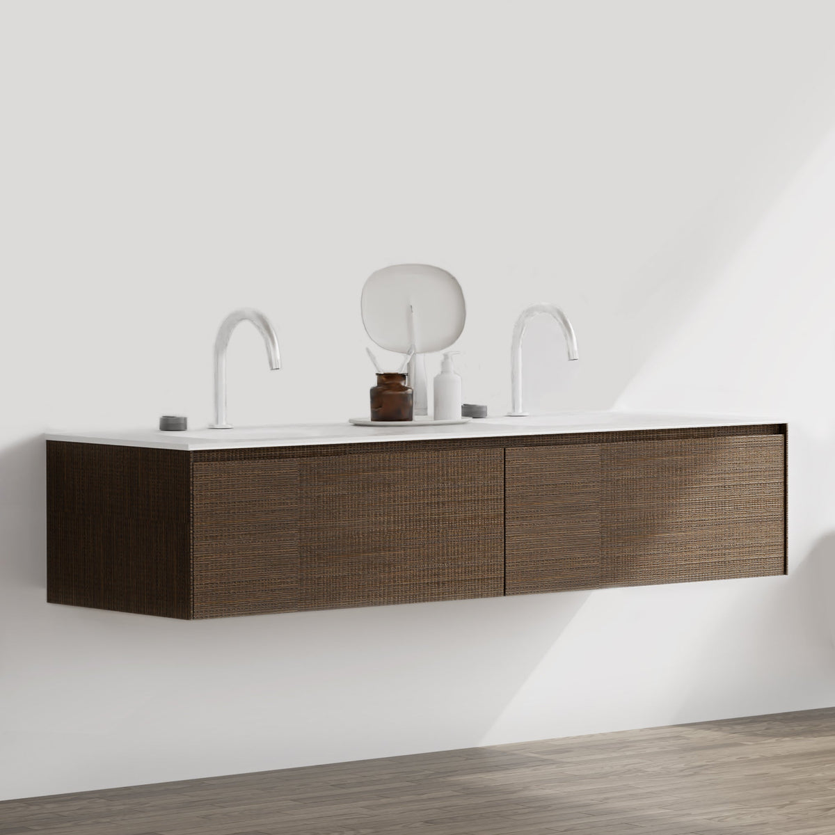 KOLO 0723 Wall Hung 71-inch Bathroom Vanity in Cloth Walnut Finish ...