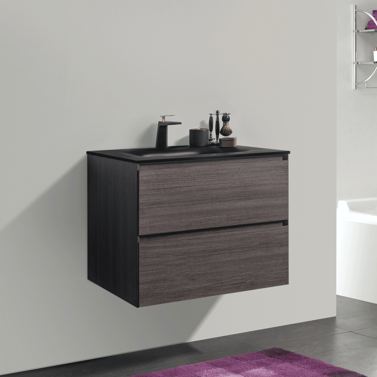 KOLO 0805 Wall Hung 26-inch Bathroom Vanity in Graphite Wood Finish ...