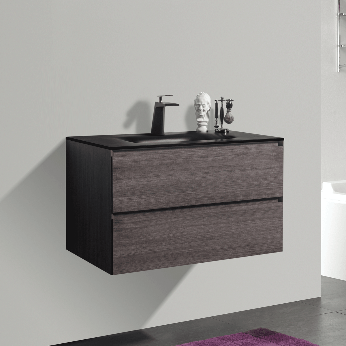 KOLO 0811 Wall Hung 34-inch Bathroom Vanity in Graphite Wood Finish ...